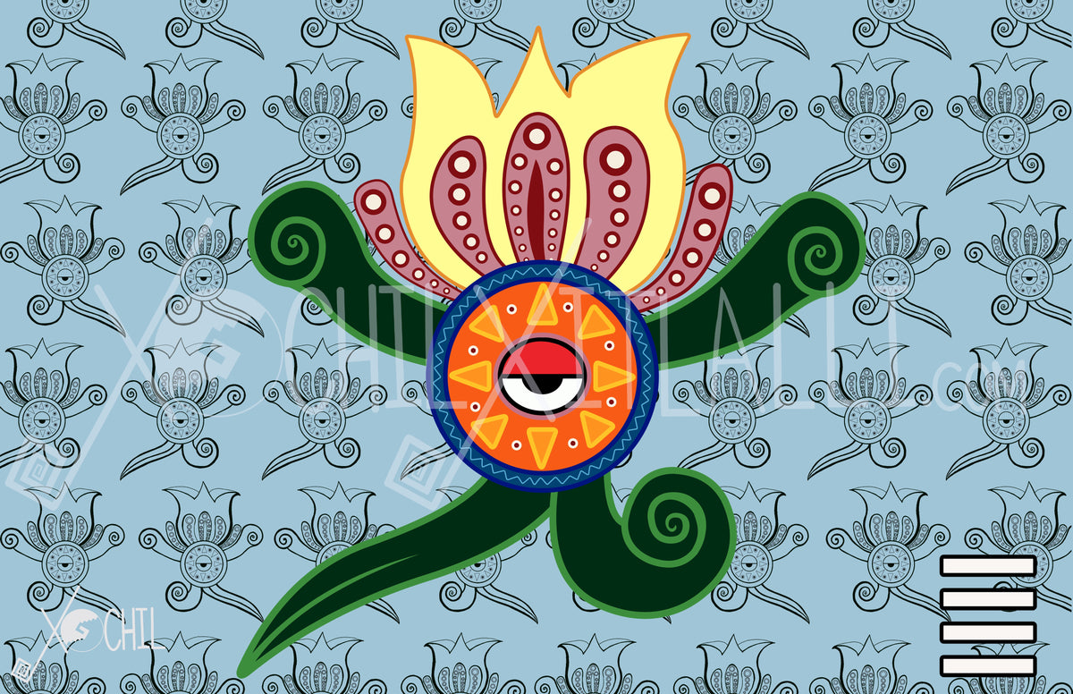 Xochil day sign, #20 Flower Aztec Glyph: Print / Sticker / Magnet / Bu ...